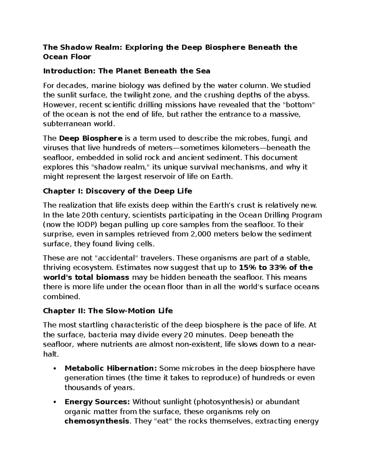 The Deep Biosphere: Unveiling Life Beneath the Ocean Floor - Studocu