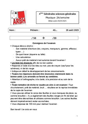 Physique - 4e année - Enseignement Secondaire Général - Studocu