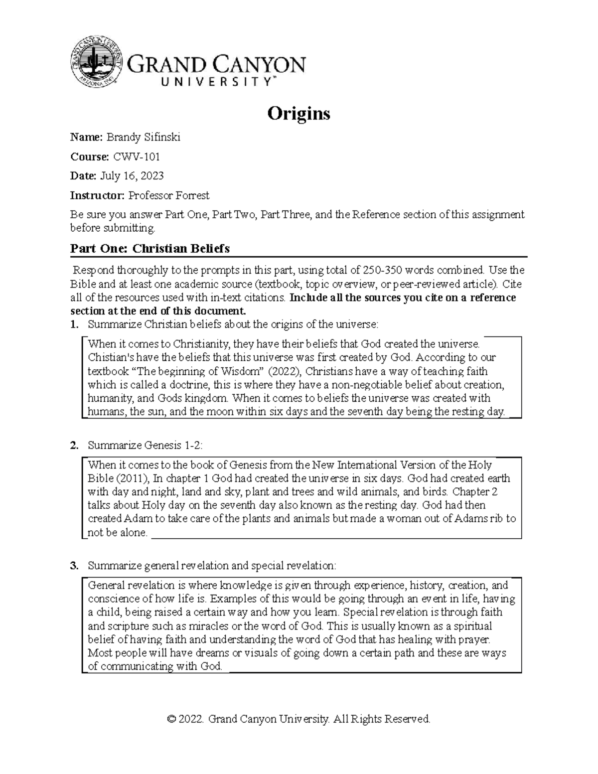 Orgins week 2 - week 2 assignment - Origins Name: Brandy Sifinski ...