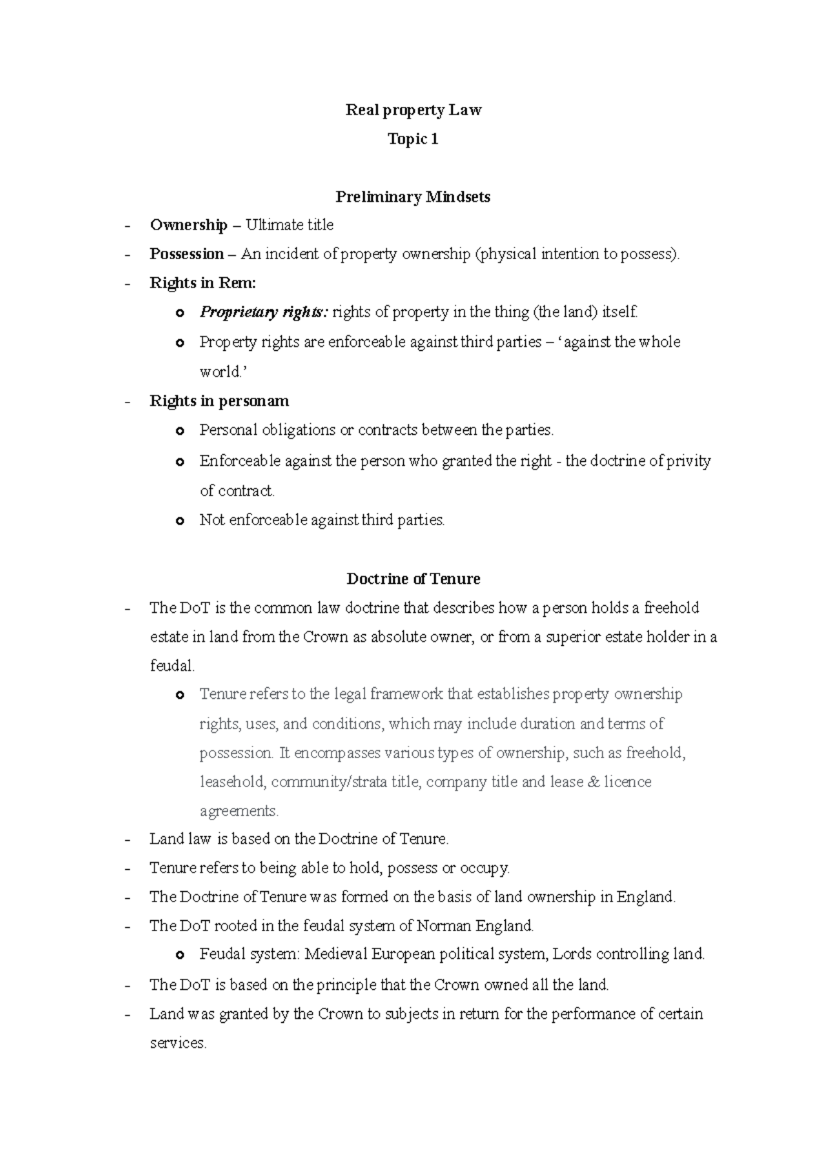 Real Property Law (LAW101): Ownership, Tenure, and the Torrens System ...