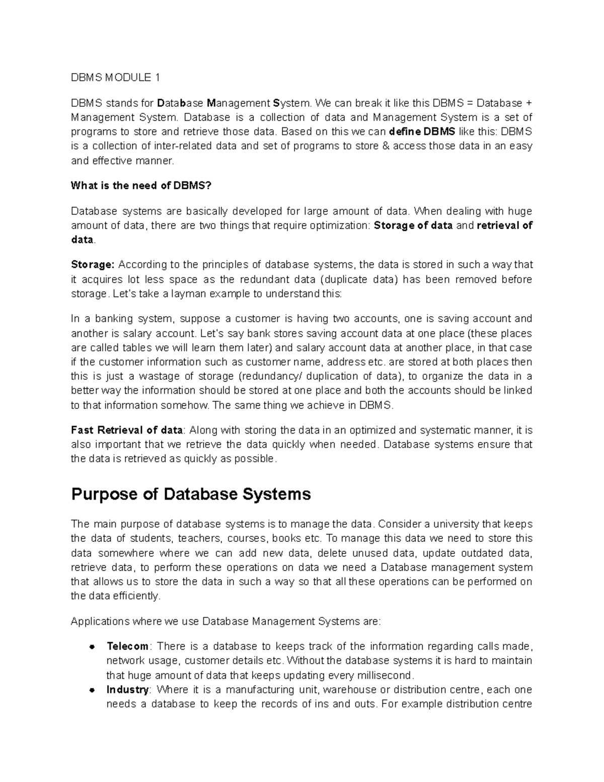 DBMS Notes - Module 1: Introduction & Importance of Database Systems ...
