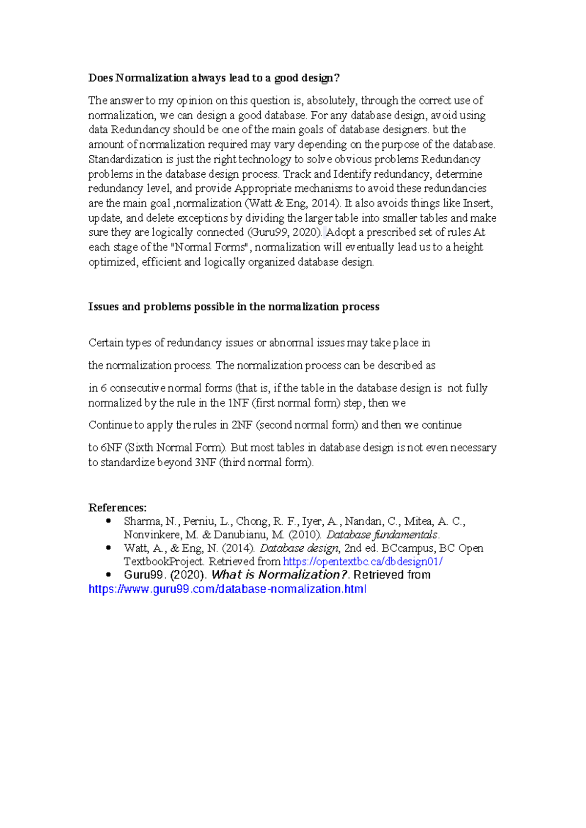 CS 2203 Discussion: The Role of Normalization in Database Design - Studocu