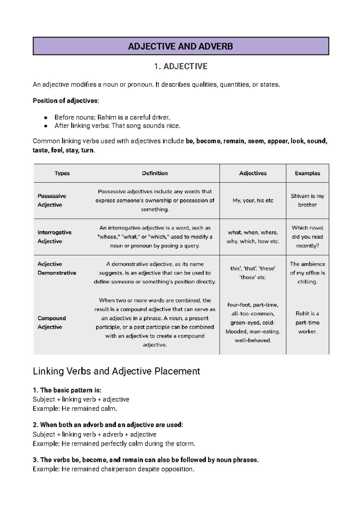 Class 1766133041841: Adjectives and Adverbs Explained - Studocu