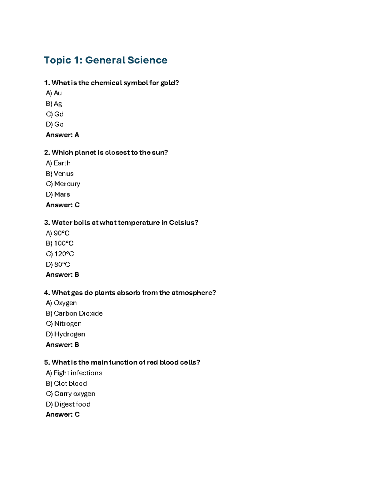 General Science 1: Quiz on Basic Chemistry and Biology Concepts - Studocu