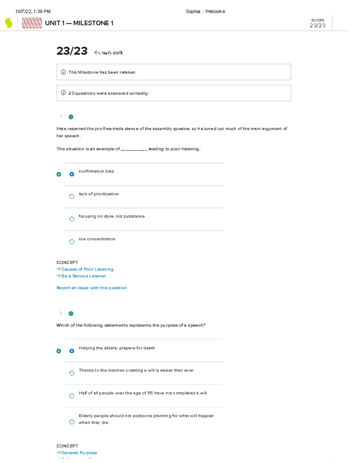 Milestone 02 test - 1 CONCEPT → Adapting to Your Audience 7 / 10 that's ...