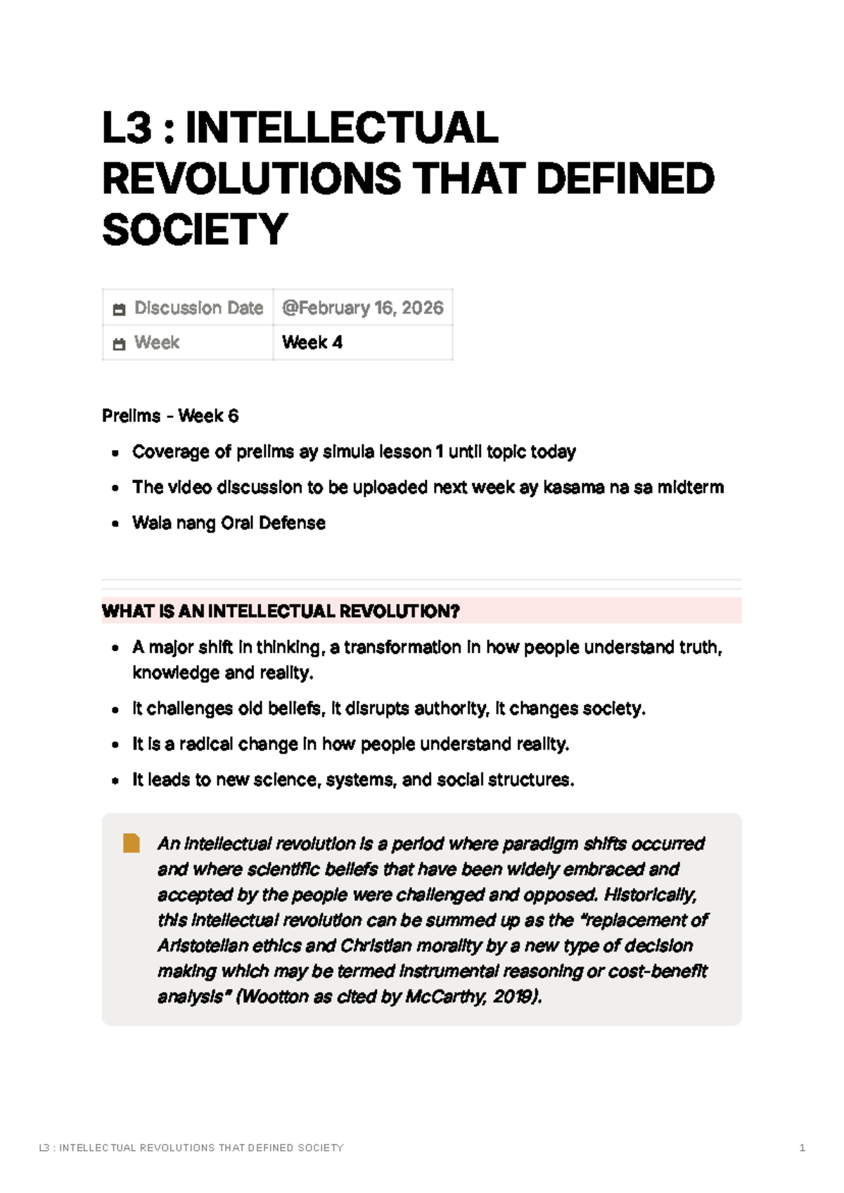 L3: Major Intellectual Revolutions Shaping Society and Knowledge - Studocu