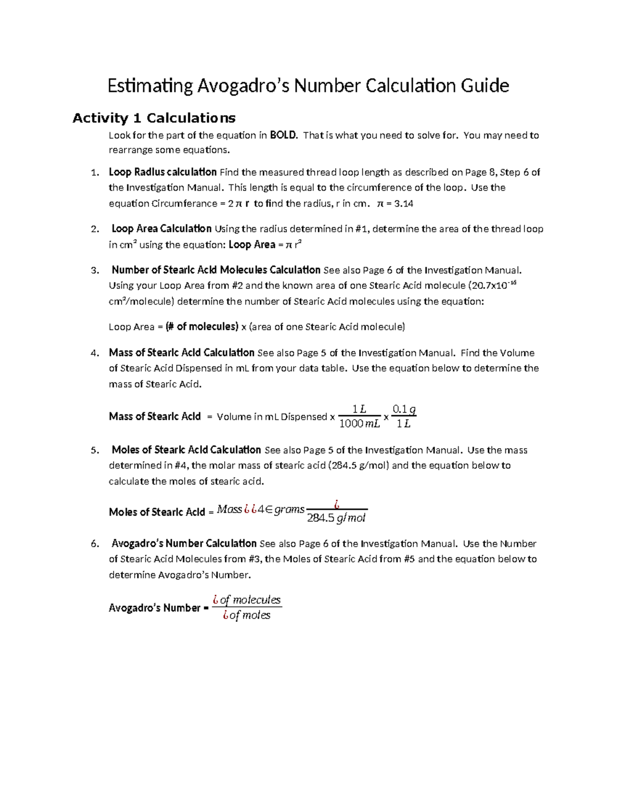 M3 Avogadro's Number Calculation Guide: Activity 1 & 2 - Studocu
