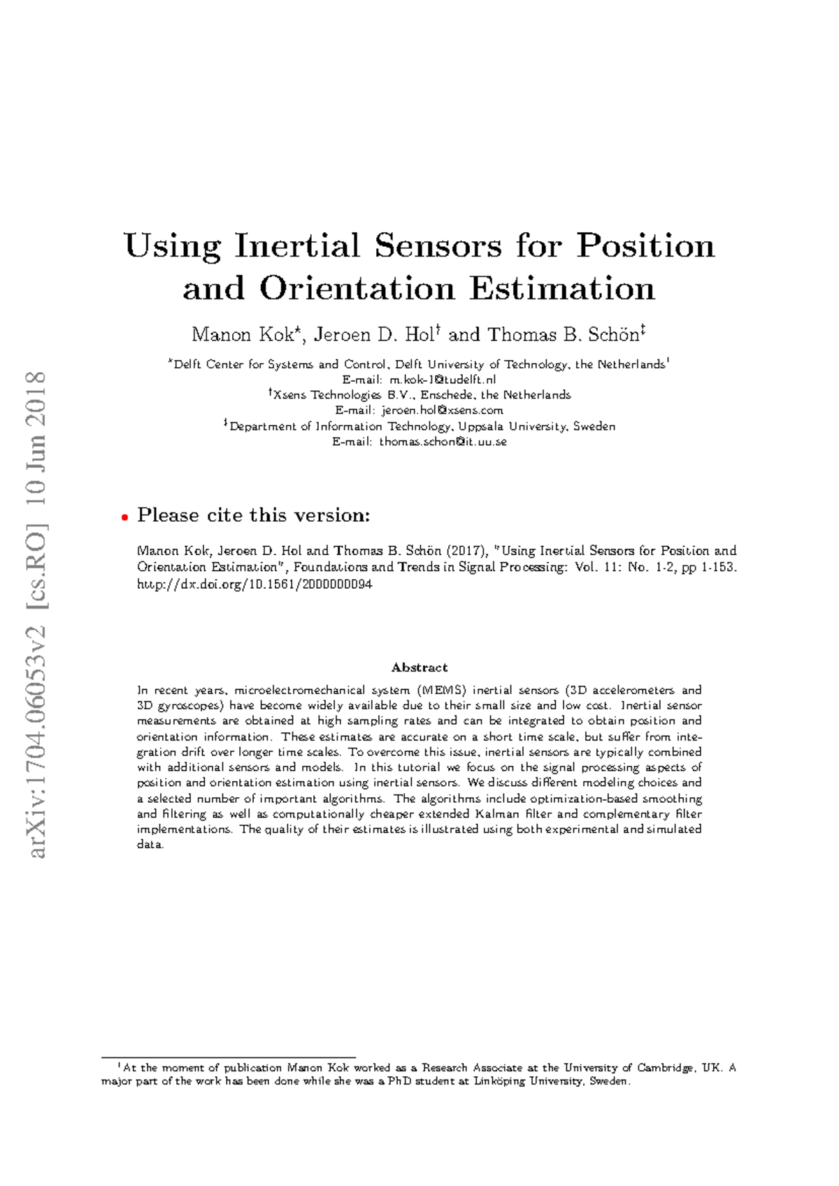 Using Inertial Sensors for Position & Orientation Estimation (ENGR 101) - Studocu