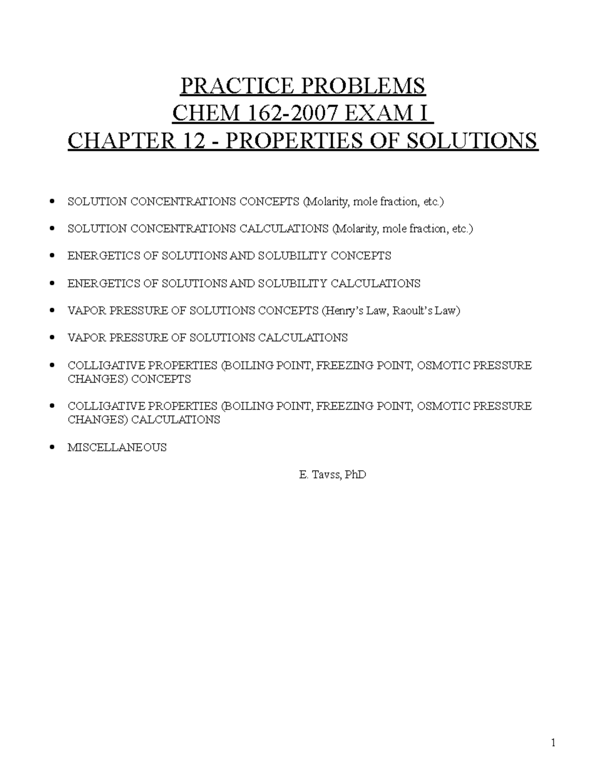 Old exam problems ch. 12 - PRACTICE PROBLEMS CHEM EXAM I CHAPTER 12 ...
