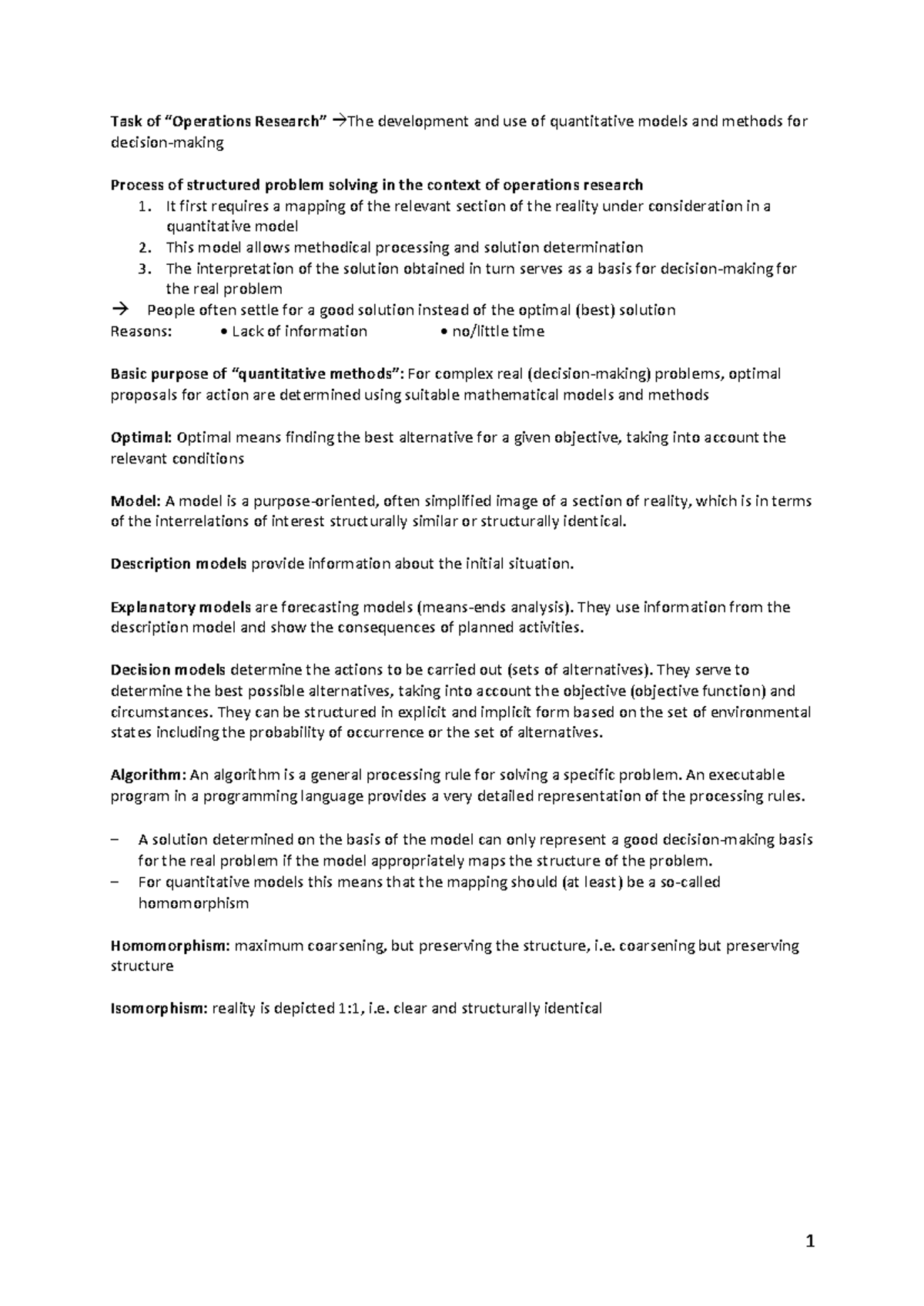 AQM 1: Quantitative Models & Methods in Operations Research - Studocu