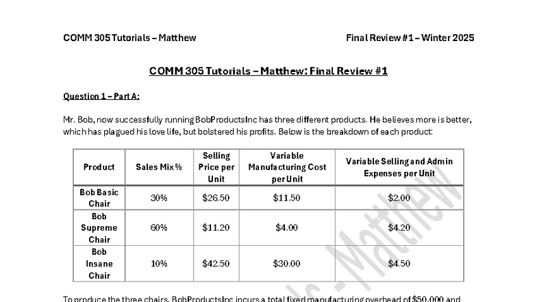 COMM 305 Tutorials Matthew: Final Review Questions Winter 2025 - Studocu