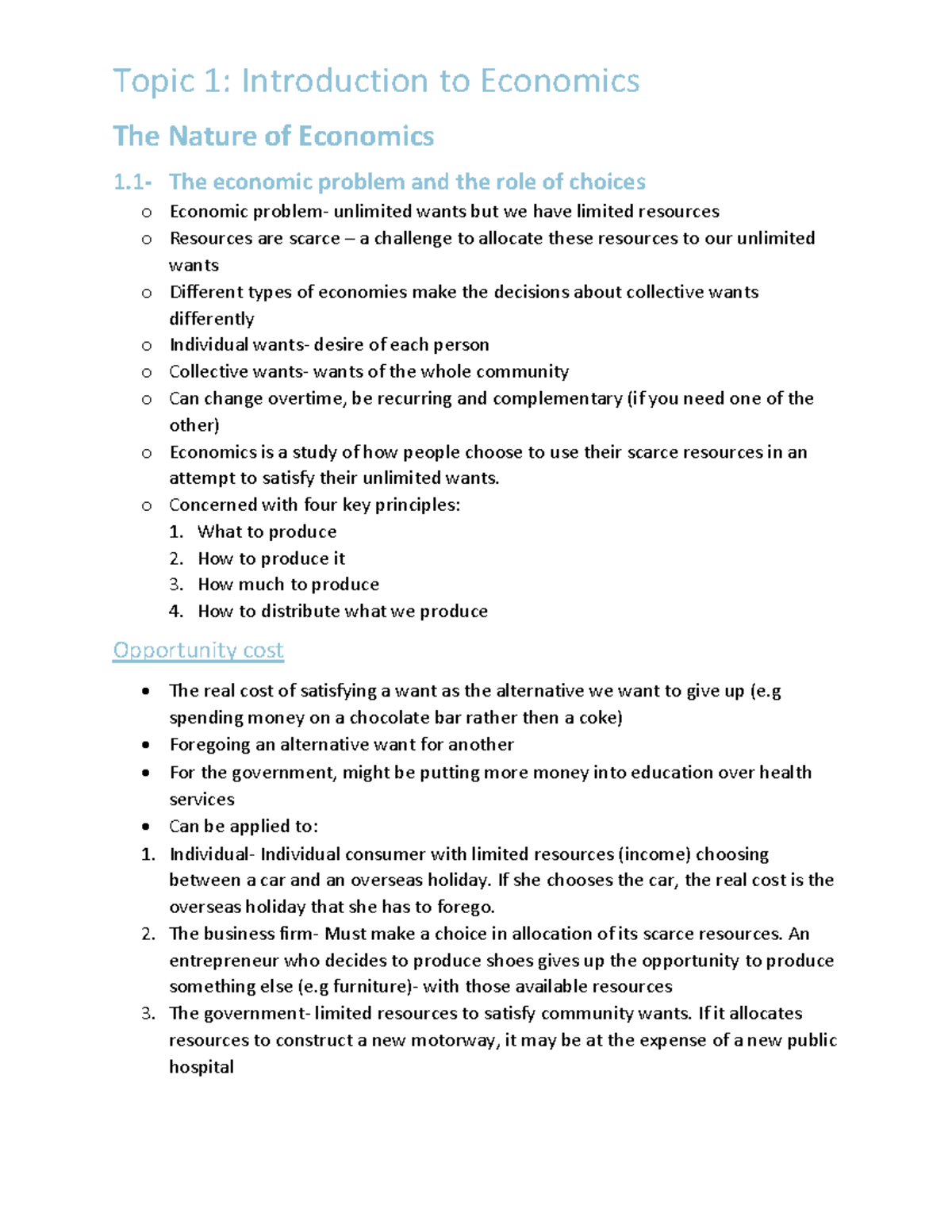 Intro to Economics - Economics Year 11 - Topic 1: Introduction to ...
