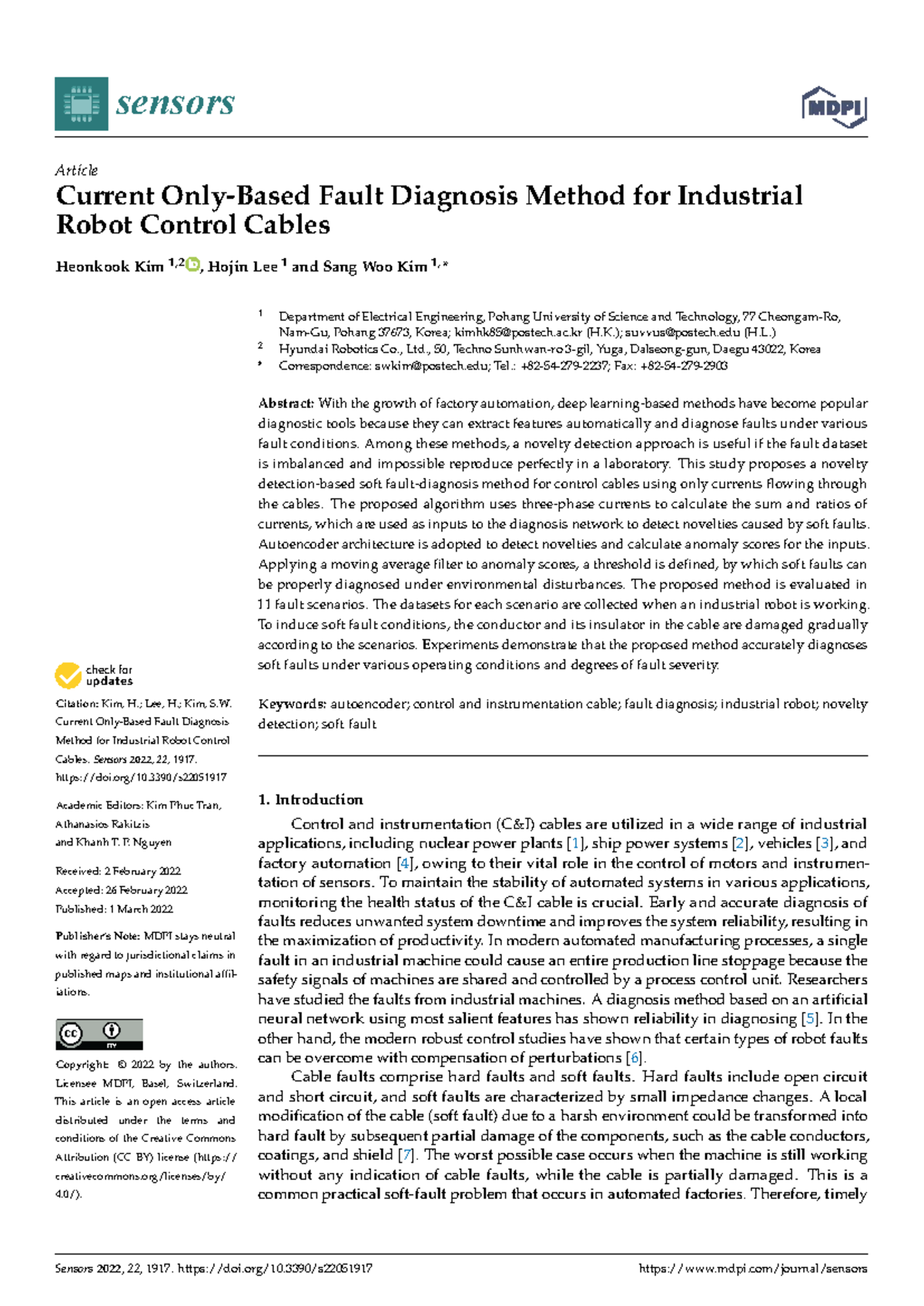 Current-Based Fault Diagnosis Method for Industrial Robot Control ...