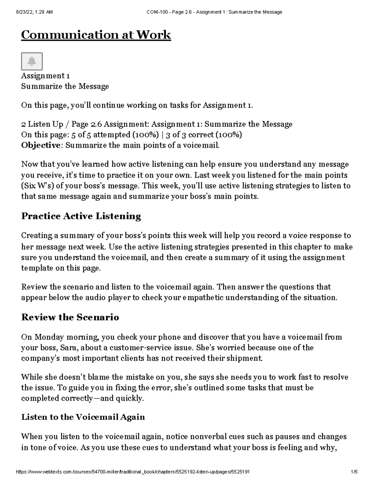 COM-100 - Assignment 1: Summarizing Your Boss's Voicemail Message - Studocu