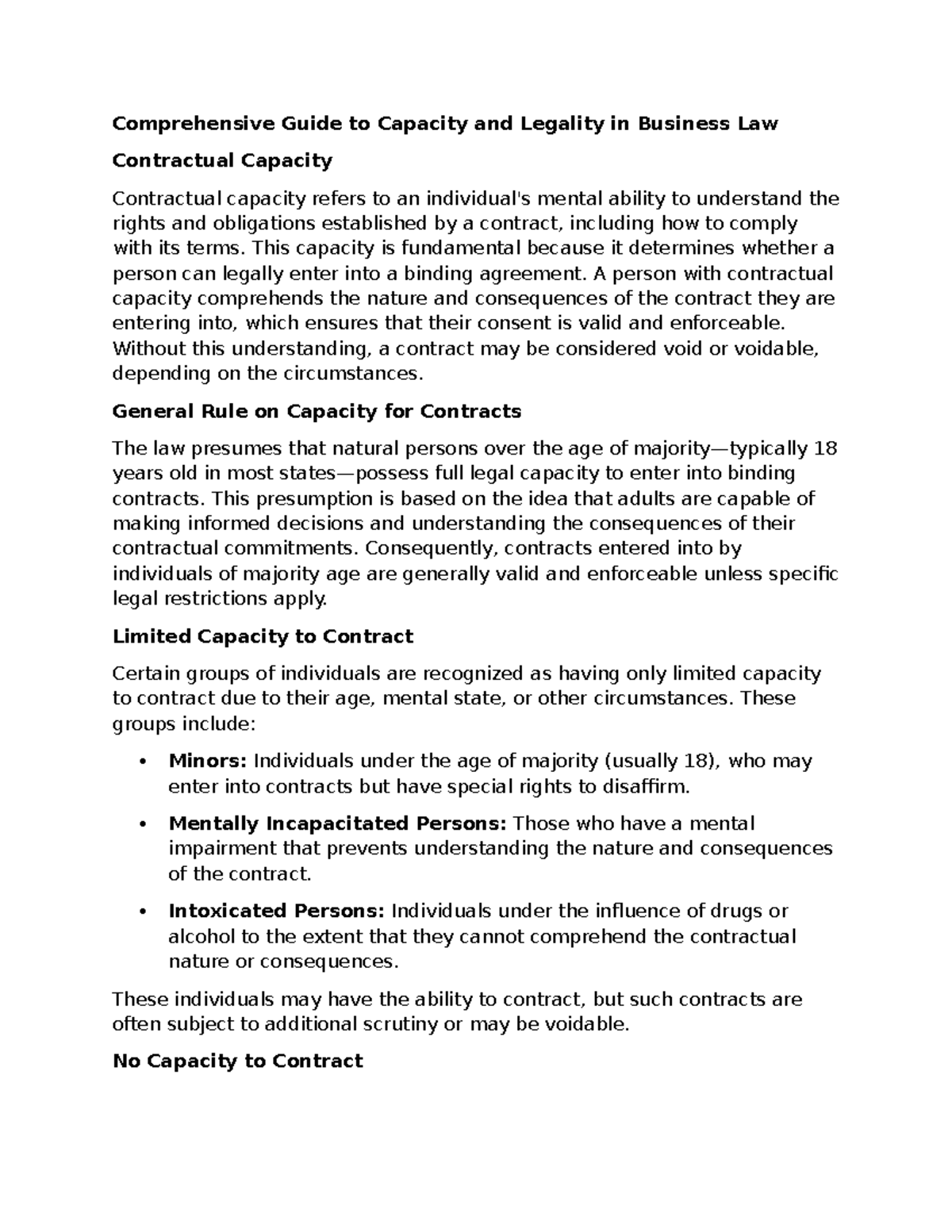 Chapter 11: Understanding Capacity and Legality in Business Law - Studocu