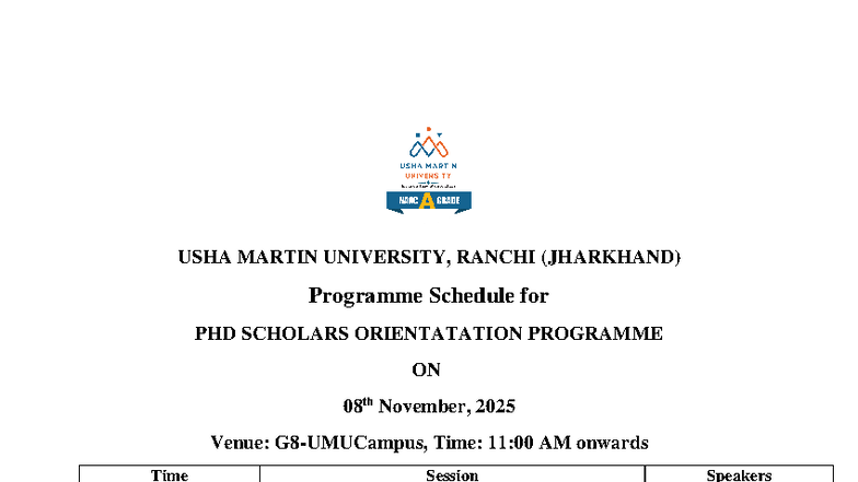 PHD Orientation Programme Schedule - 8th Nov 2025 - Studocu