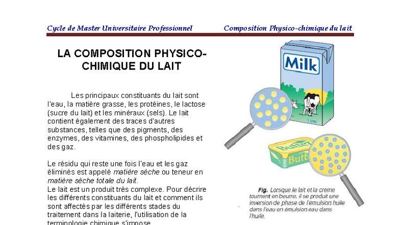 Composition du lait - cours de pdt laitiers - LA COMPOSITION PHYSICO ...