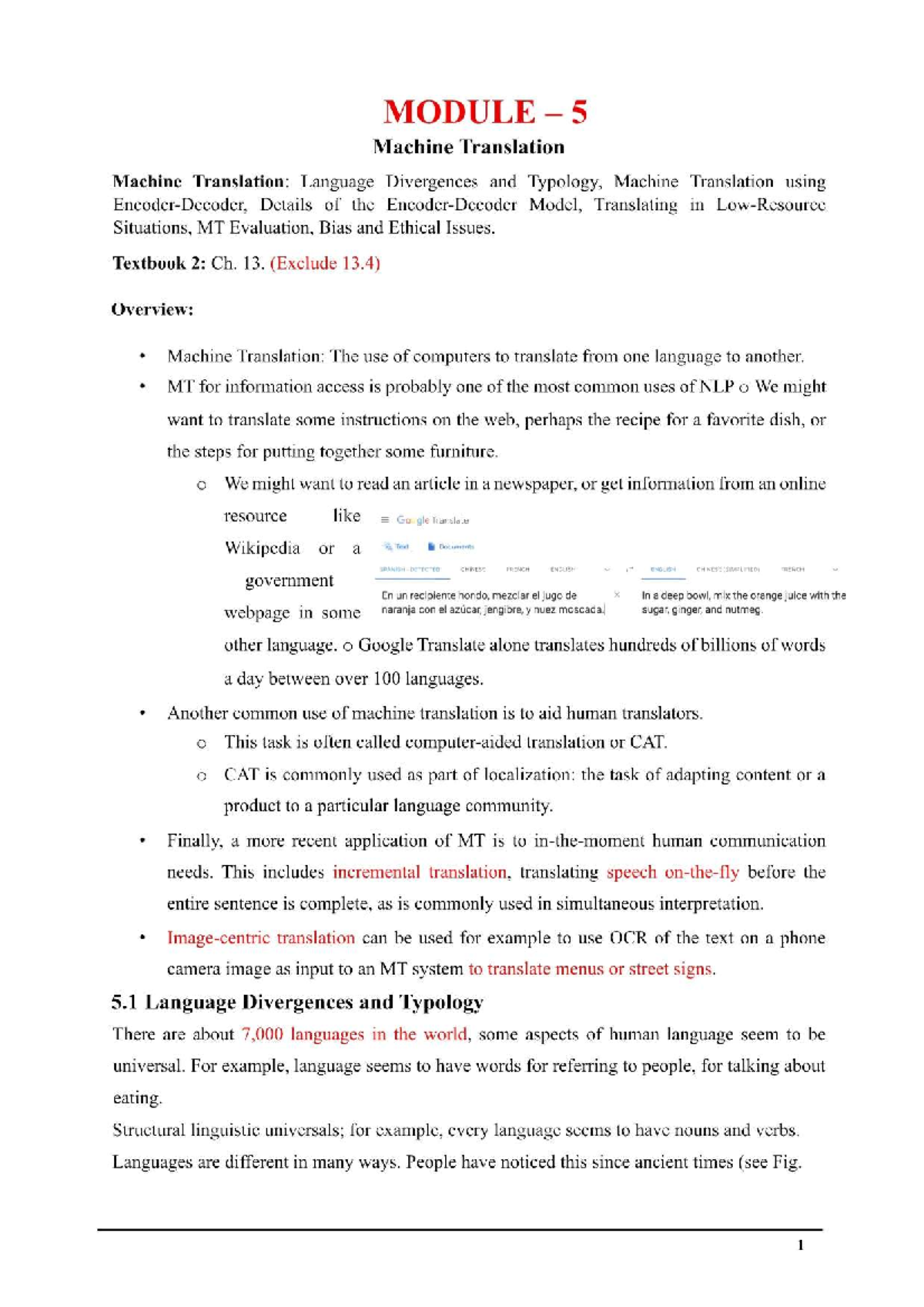 BAD613B Module 5: Machine Translation, Language Divergences ...