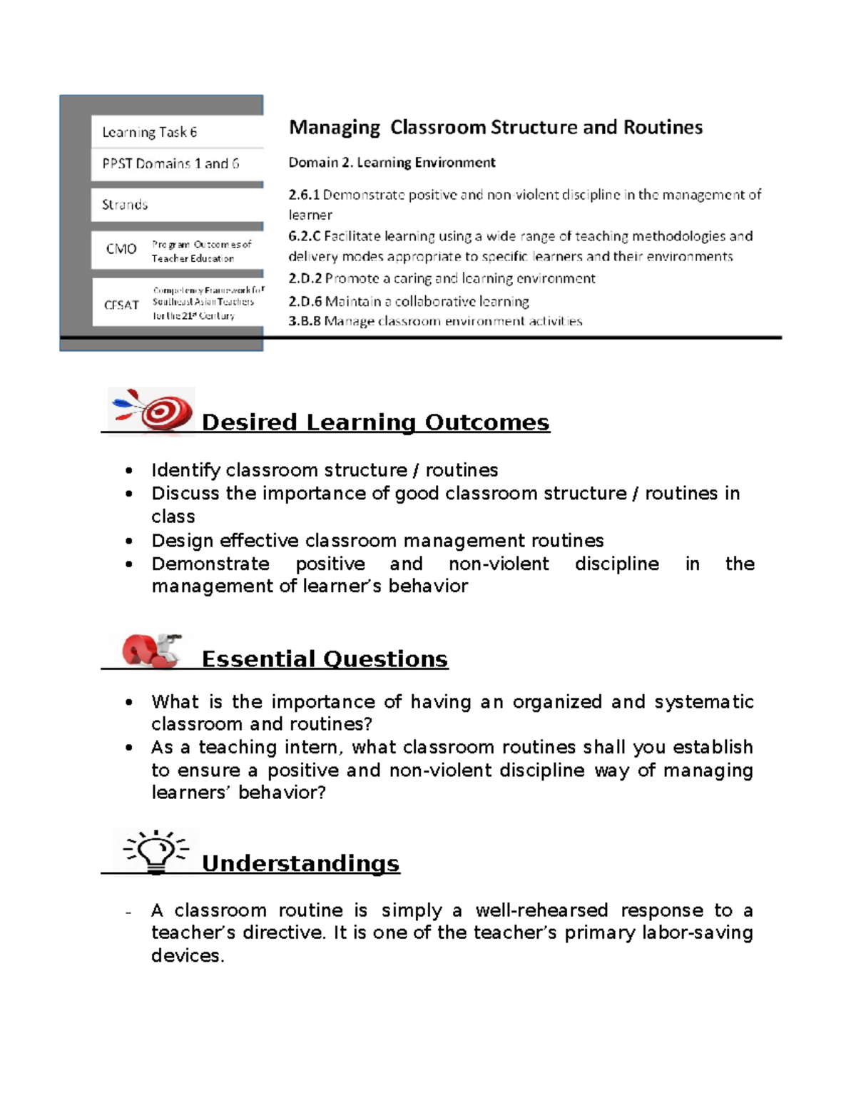 Teaching internship Task 6 - Desired Learning Outcomes Identify ...