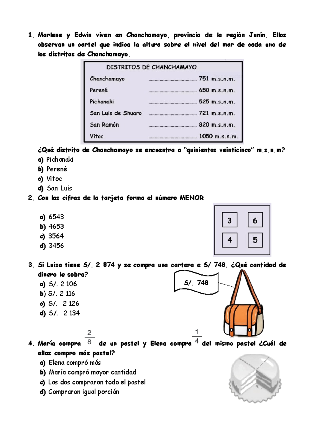 Prueba de Matemáticas Tercer Grado: Preguntas y Respuestas - Studocu