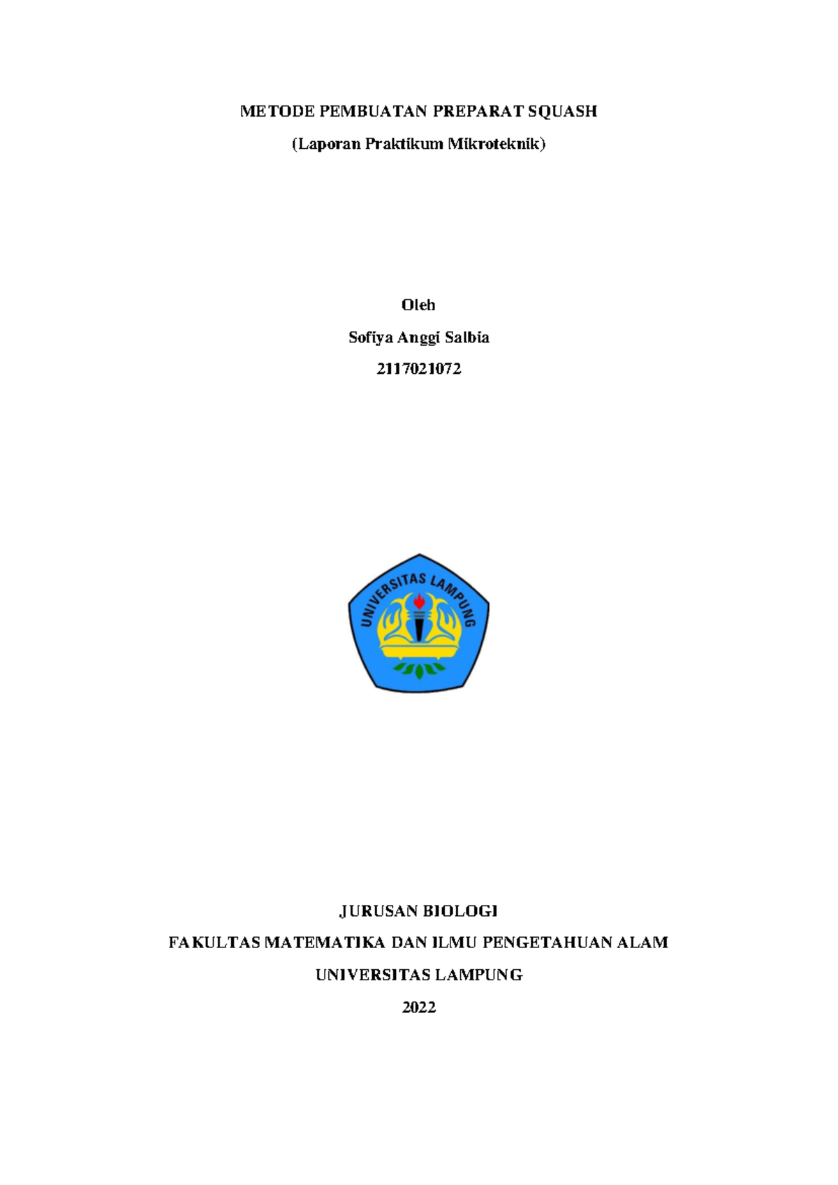 Metode Squash untuk Pembuatan Preparat Mikroteknik - Praktikum BIOL111 - Studocu