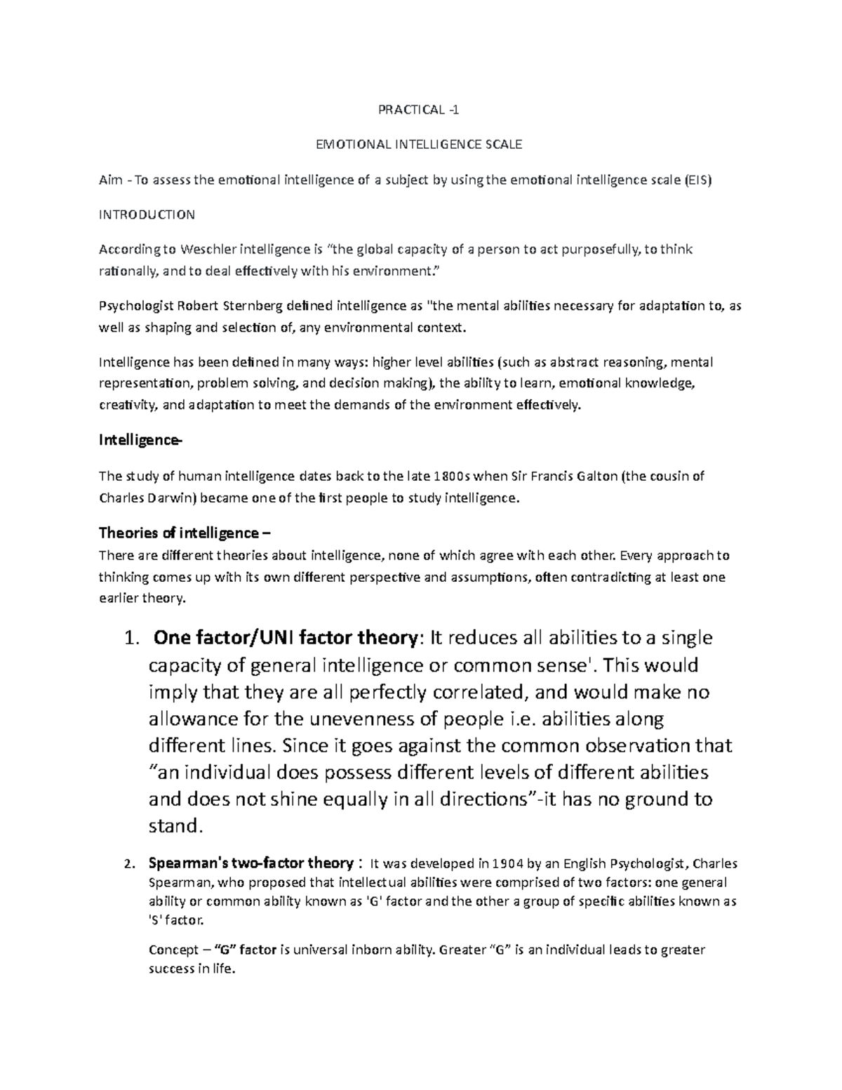 Emotional Intelligence Scale (EIS) Practical Assessment Notes - Studocu