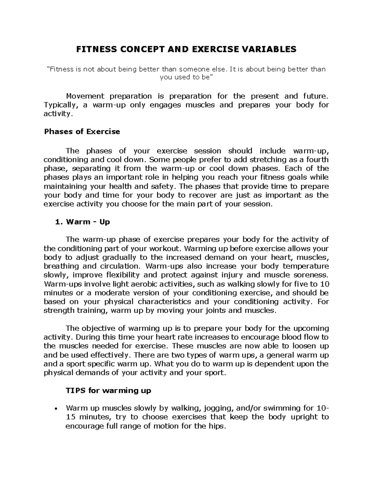 Fitness concepts and exercise variables: Phases and tips for effective ...