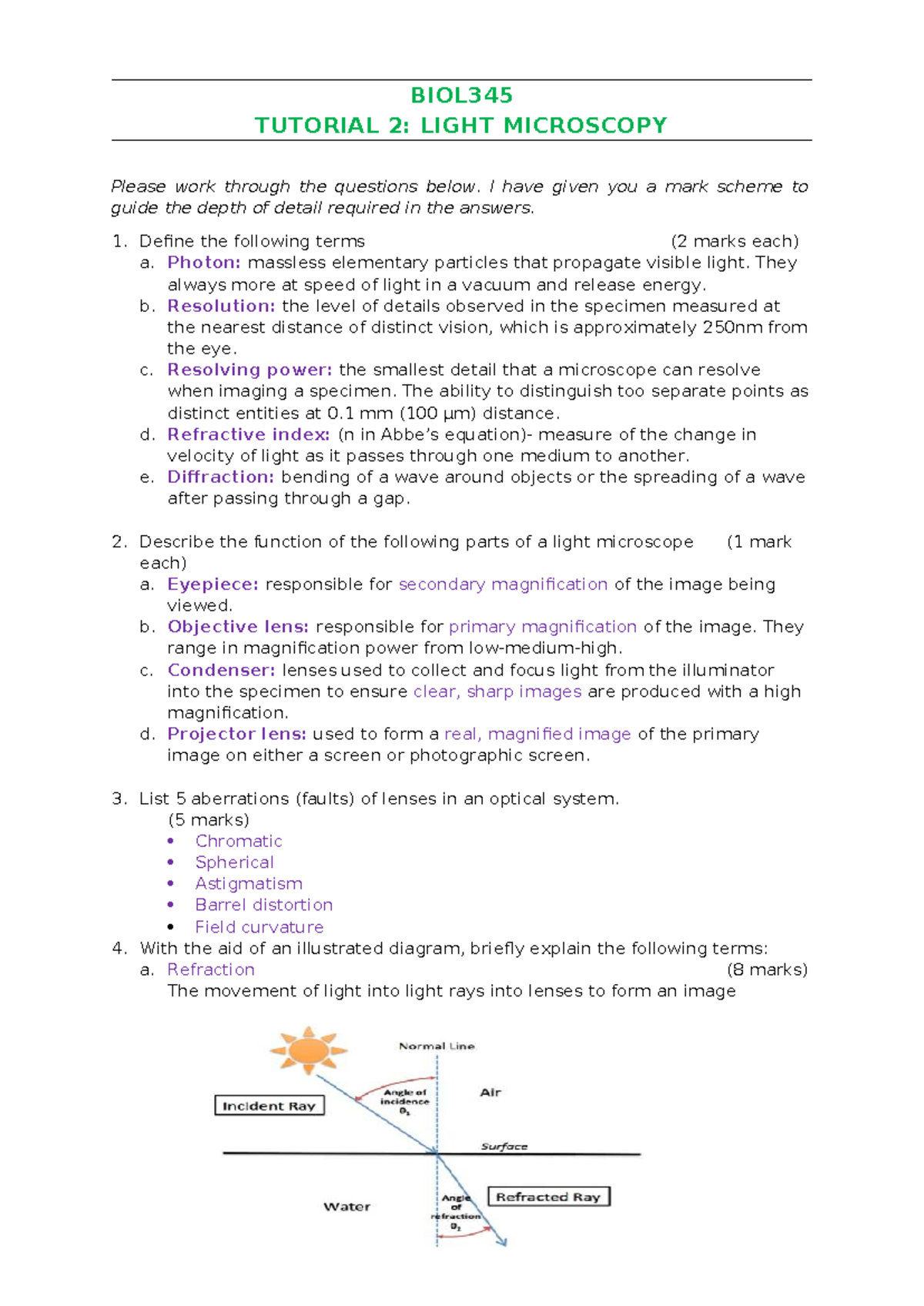 BIOL345 TUTORIAL 2: LIGHT MICROSCOPY STUDY GUIDE 2026 - Studocu