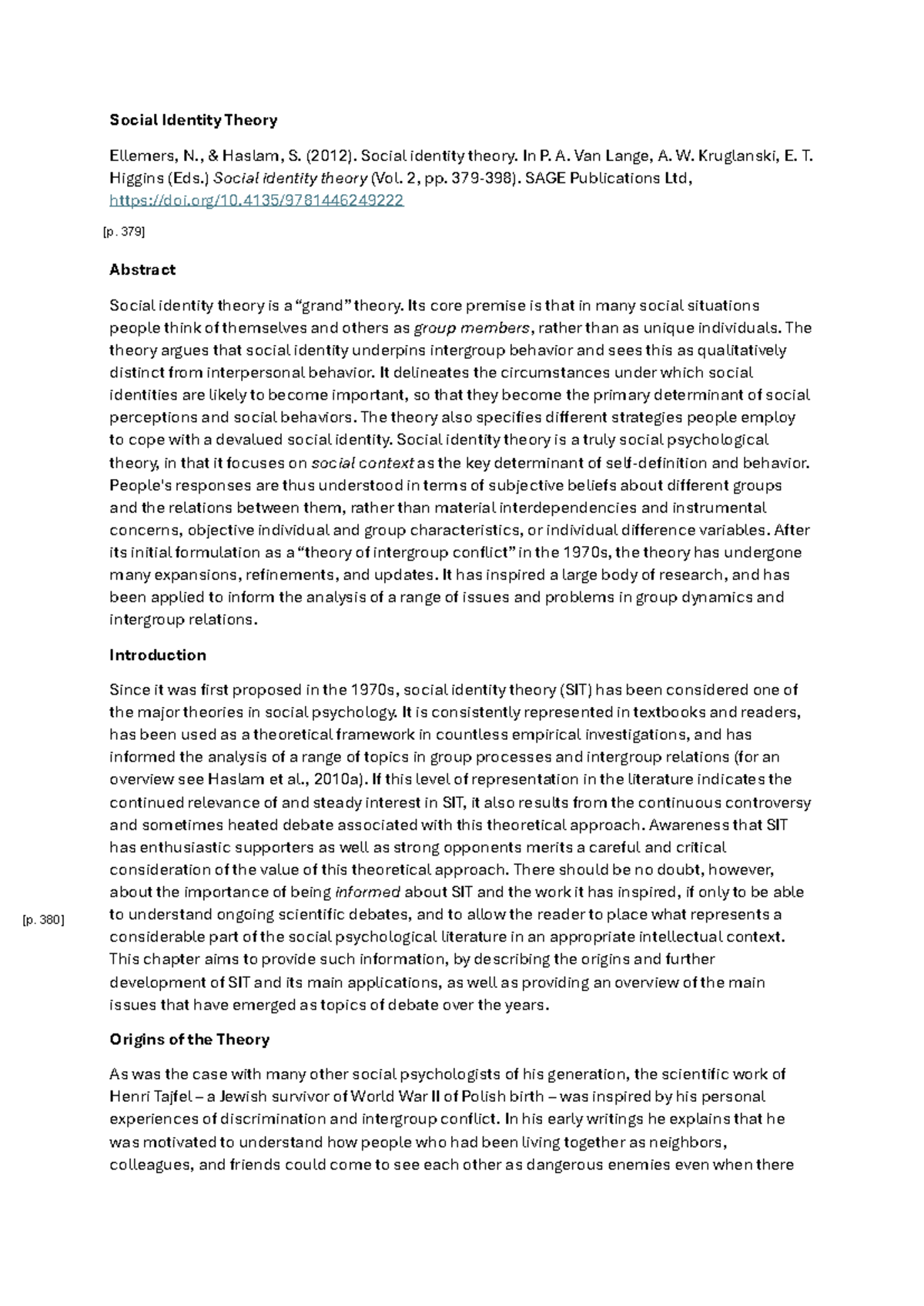 PSY - Social Identity Theory: Key Concepts and Applications - Studeersnel