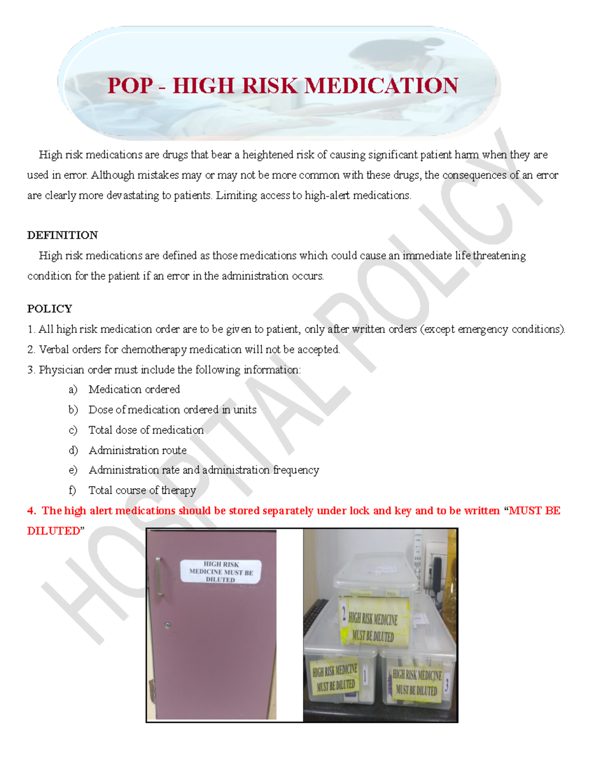 HIGH RISK Medication Policy - High risk medications are drugs that bear ...