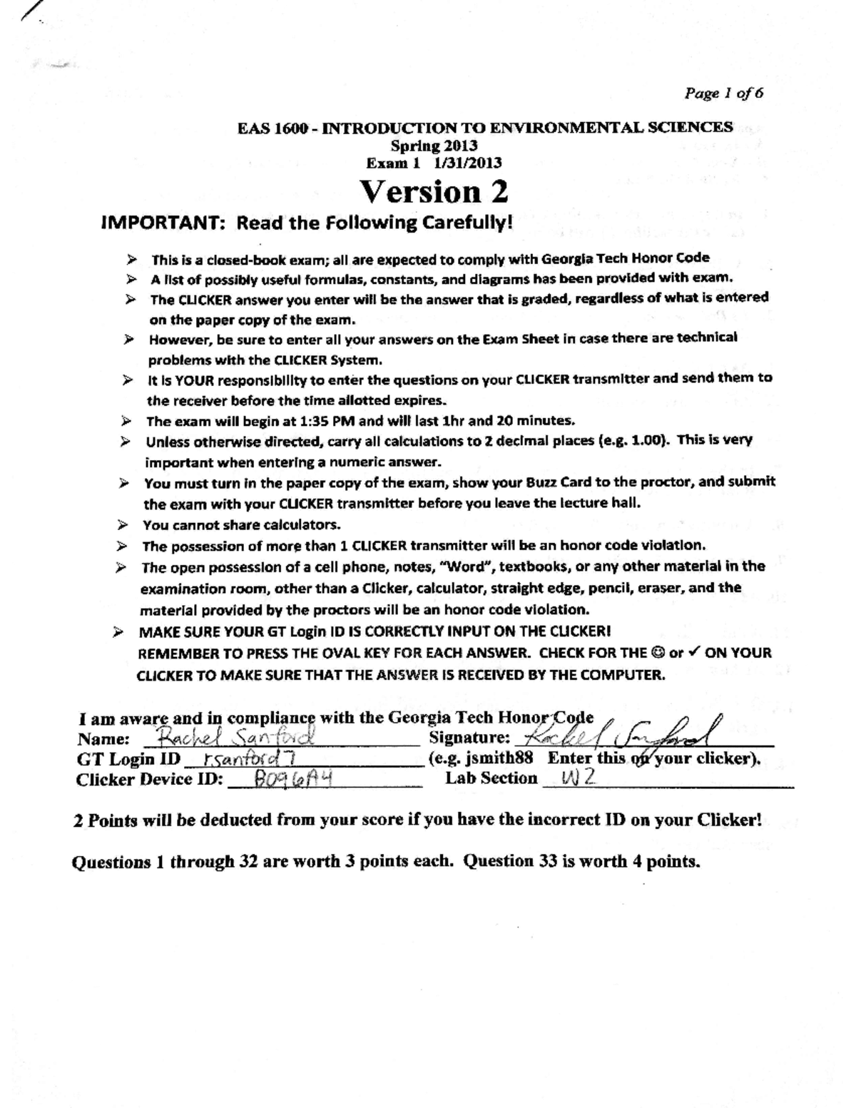 Exam 1-6 - Exam Solutions - Page 1 of 6 EAS 1600 INTRODUCTION TO ...