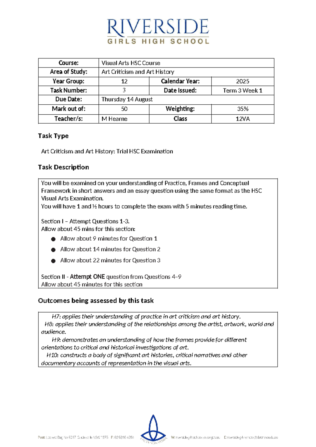 12VA Visual Arts HSC Trial Exam: Art Criticism & History 2023 - Studocu