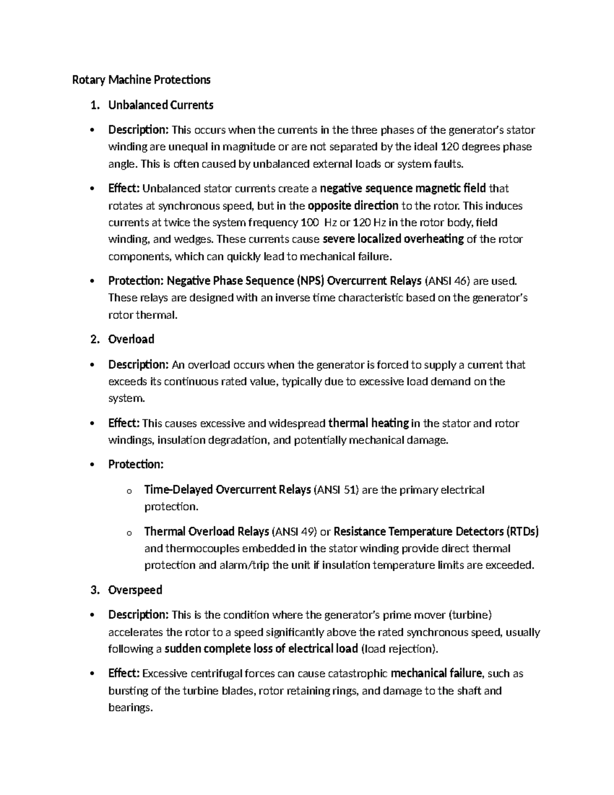 Rotary Machine Protections: Understanding Faults and Safeguards - Studocu