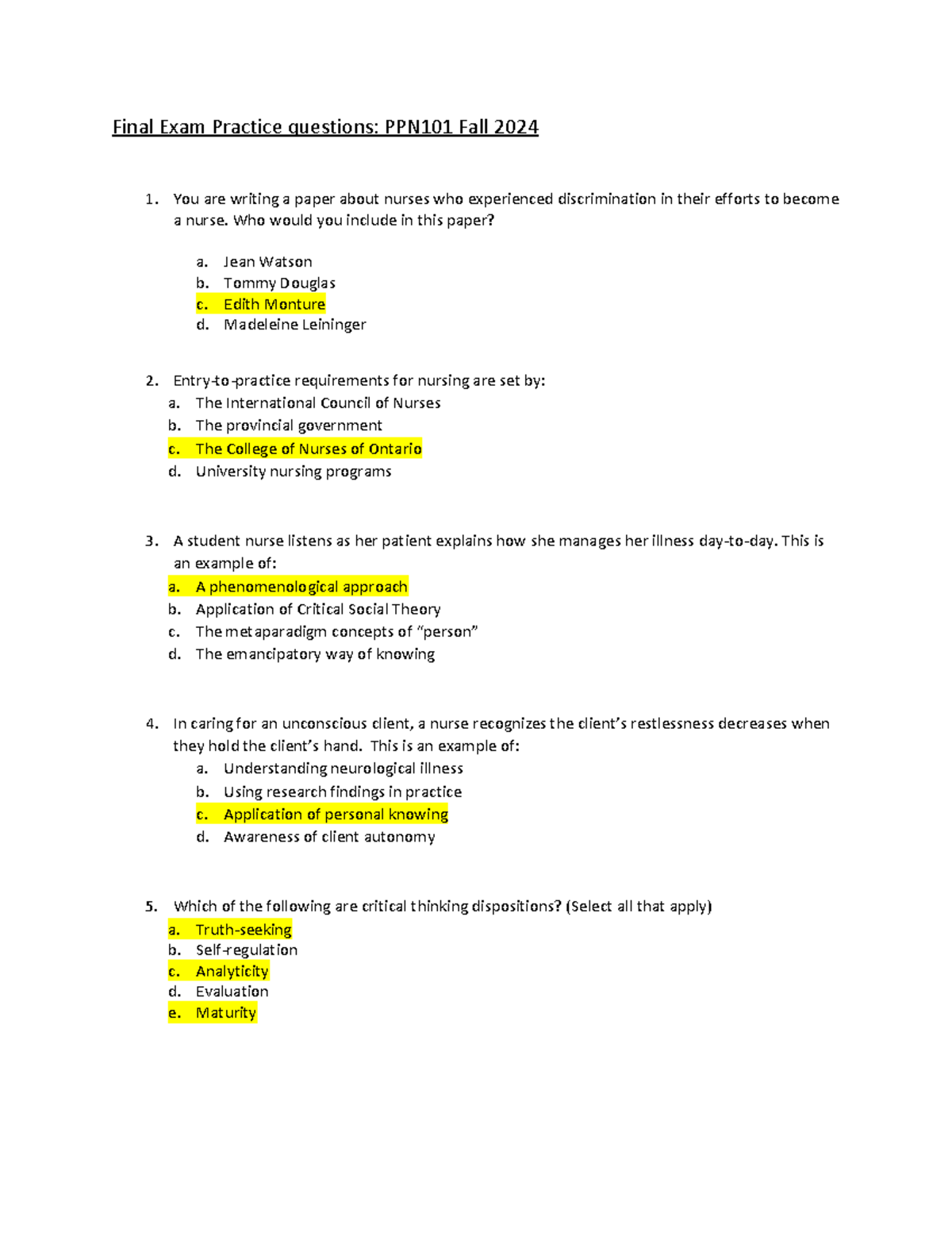 PPN101 Final Exam Practice Questions & Answers - Fall 2024 - Studocu