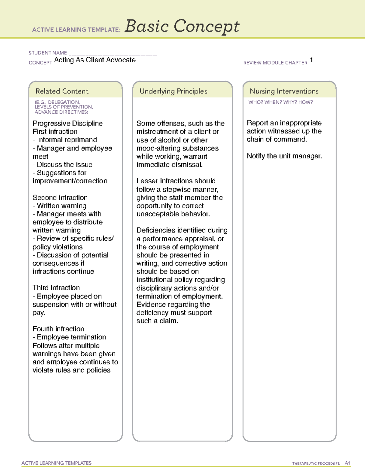Acting As Client Advocate - NU 336 - ACTIVE LEARNING TEMPLATES ...