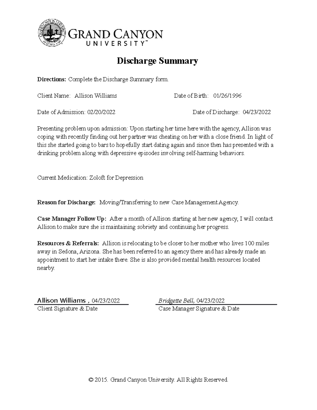PCN255 Discharge Summary - Discharge Summary Directions: Complete the ...