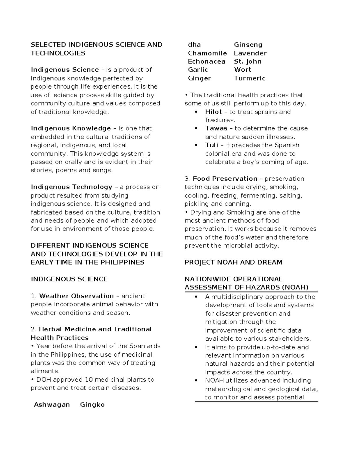 STS Reviewer - SELECTED INDIGENOUS SCIENCE AND TECHNOLOGIES Indigenous ...