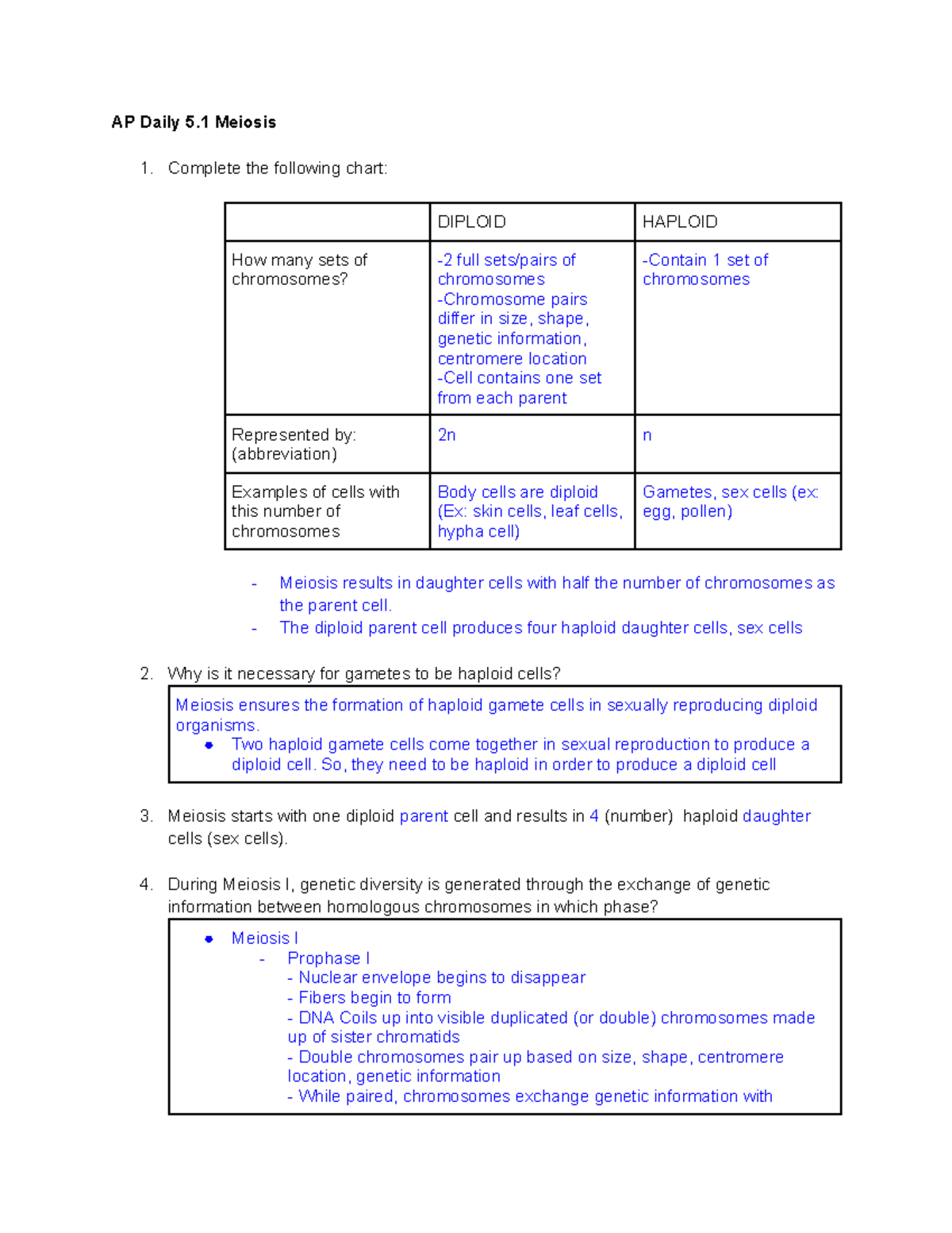 AP Biology Unit 5 Overview - AP Classroom - AP Daily 5 Meiosis Complete ...