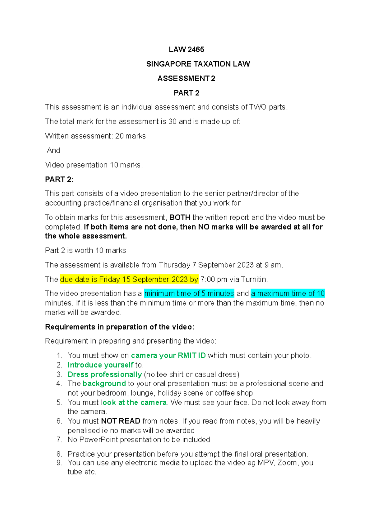 Video Tax guide - Qns and answers. - LAW 2465 SINGAPORE TAXATION LAW ASSESSMENT 2 PART 2 This ...
