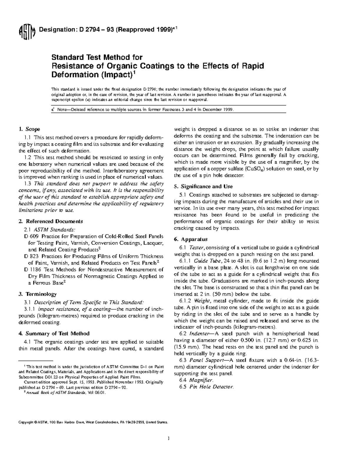 D2794 - Standard Test Method for Impact Resistance of Coatings - Studocu