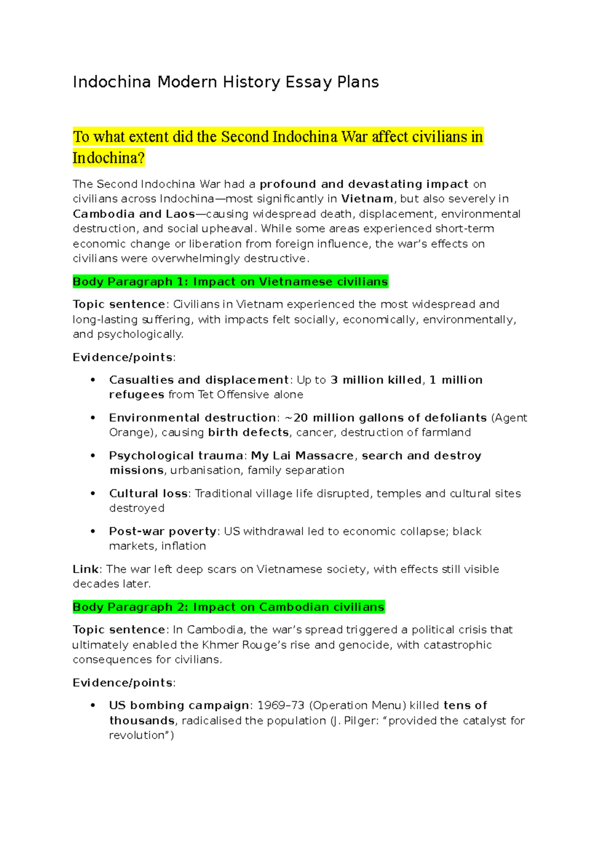 Indochina History Essay Plans: Impact of the Second Indochina War on ...