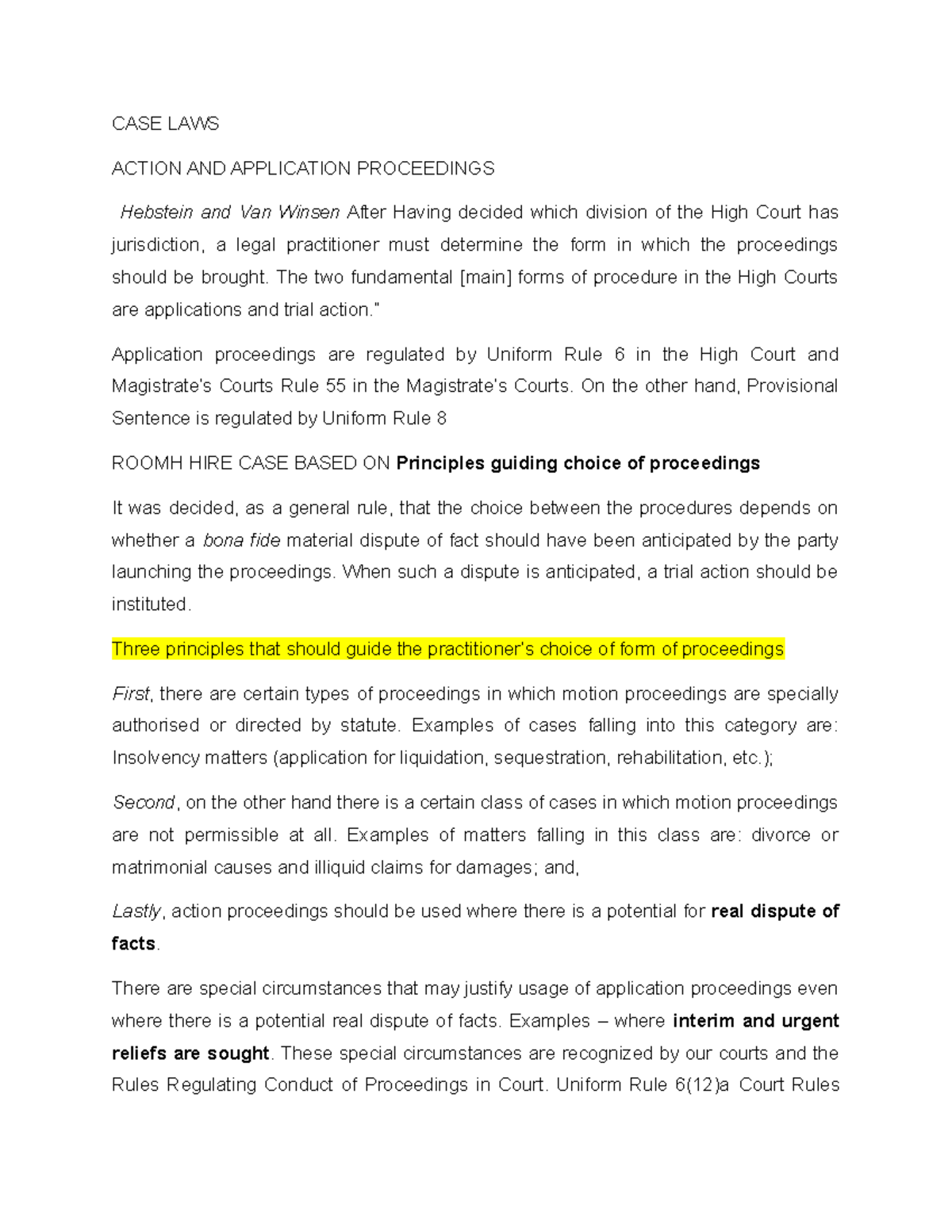 Civil EXAM PREP - summary - CASE LAWS ACTION AND APPLICATION ...