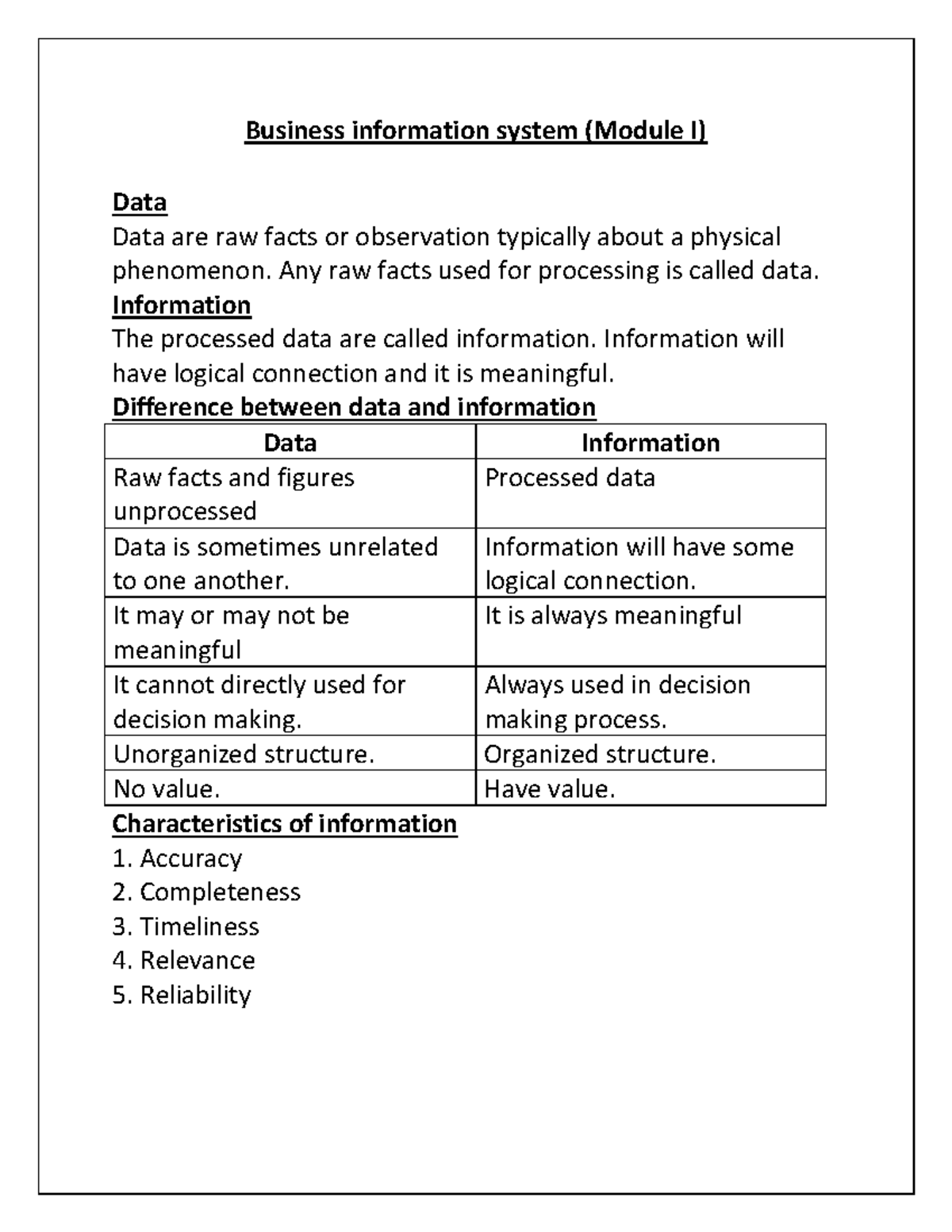 BIS I - 5th Semester BCom: Business Information System Notes - Studocu