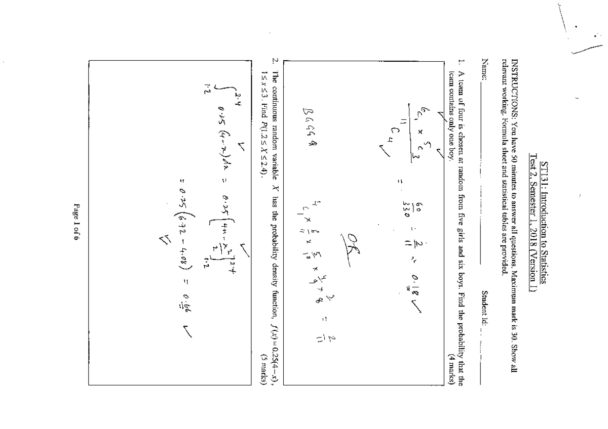 2018 ST131 Test 2 Solutions and Explanations - Studocu