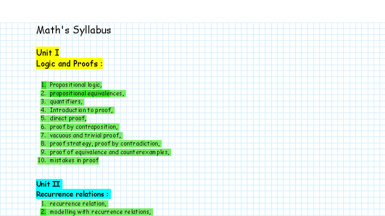 MTH401 Detailed Syllabus: Logic, Proofs, Recurrence & Graph Theory - Studocu