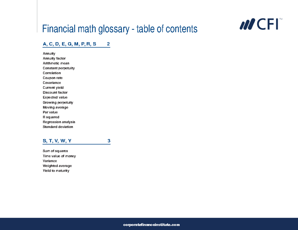 Financial Math Glossary: Key Terms and Definitions - Studocu