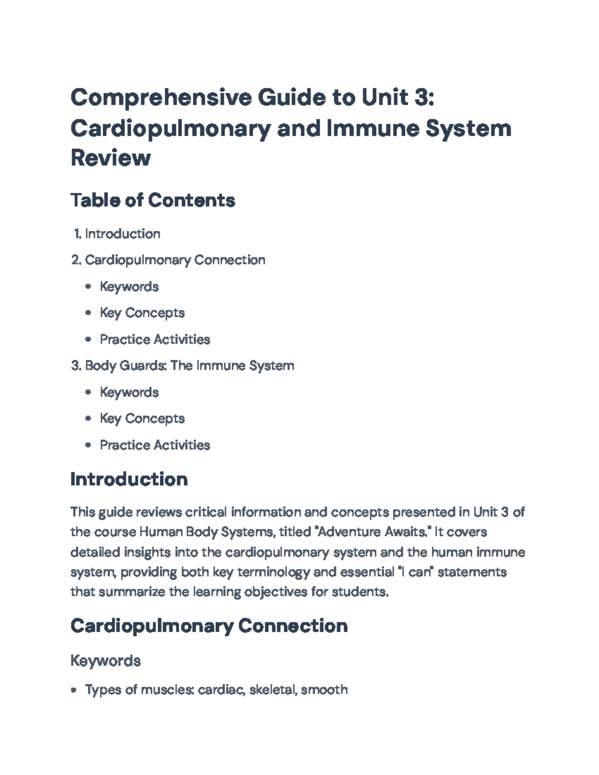 Comprehensive Unit 3 Review: Cardiopulmonary & Immune Systems - Studocu