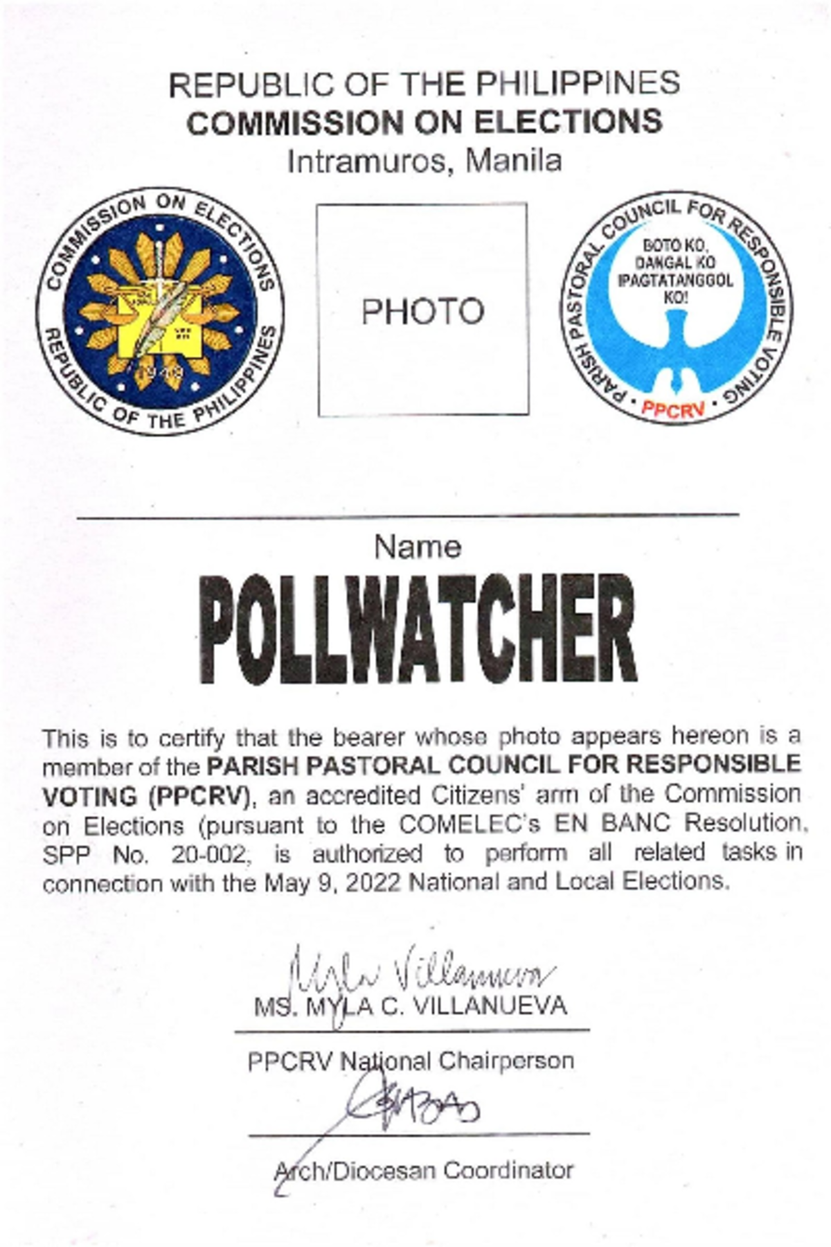 PPCRV Pollwatcher ID Certification for May 9 Elections 2022 - Studocu