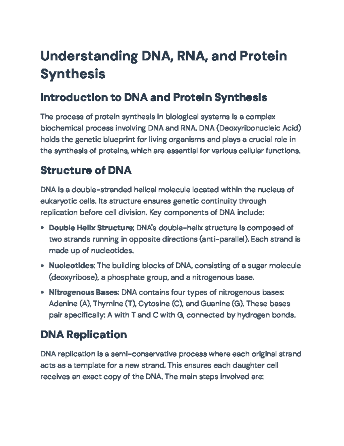 Understanding DNA, RNA, and Protein Synthesis: Processes & Implications ...