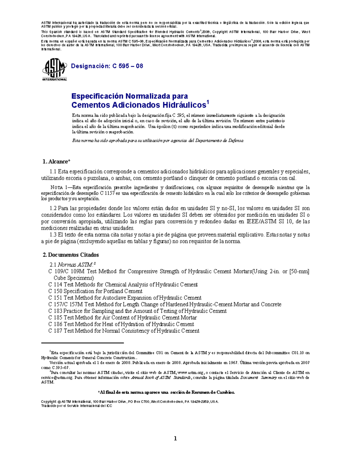 C595-08 Especificación Normalizada para Cementos Adicionados ...